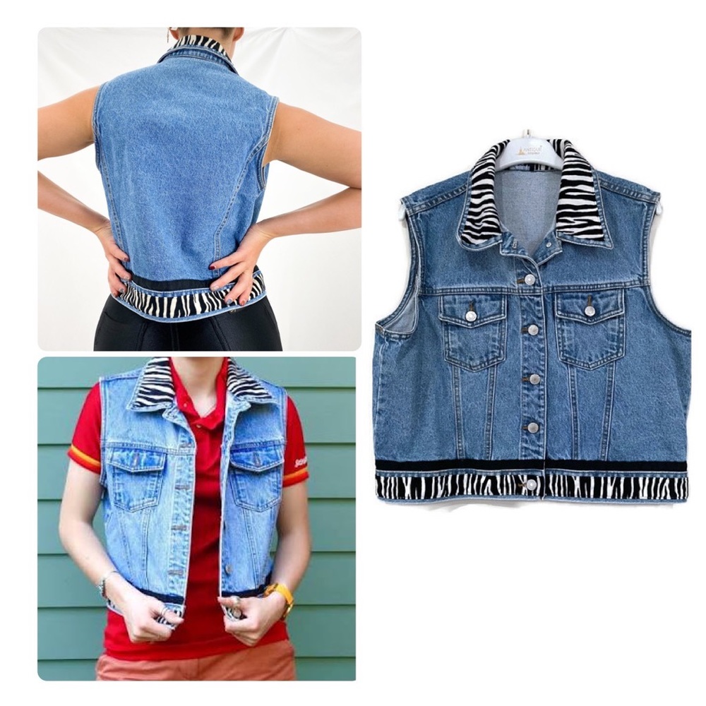 Baccini Blues Vintage 80s/90s Denim Vest With Zebra P… - Gem